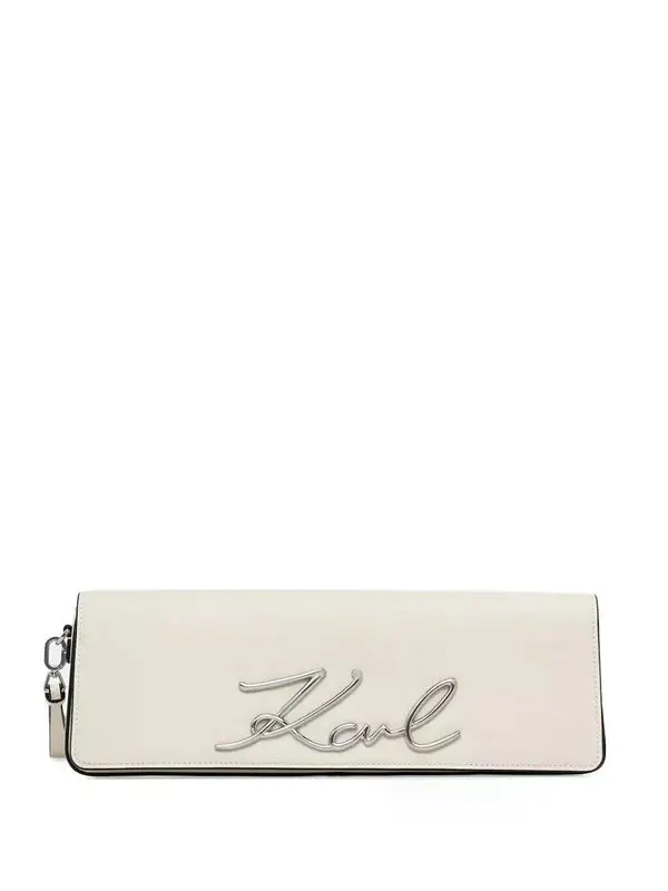 Karl Lagerfeld Signature-wristlet Clutch Bag - Neutrals