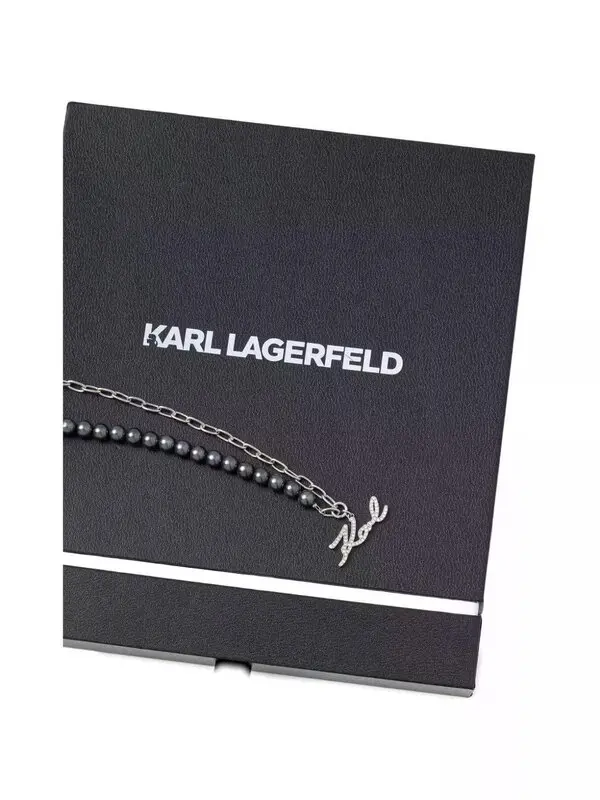 Karl Lagerfeld Beaded Necklace With Logo Pendant