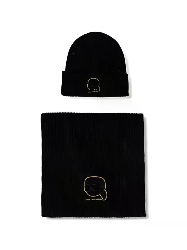 Karl Lagerfeld Logo Detail Beanie Hat And Scarf Set - Black