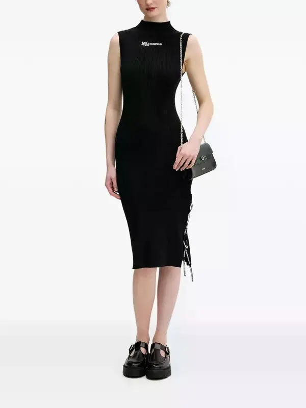 Karl Lagerfeld Ribbed Fitted-cut Midi Dress - Black