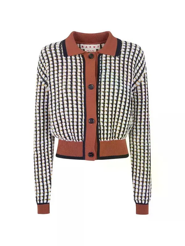 Marni Collared Grid Cotton Knitwear - Brown