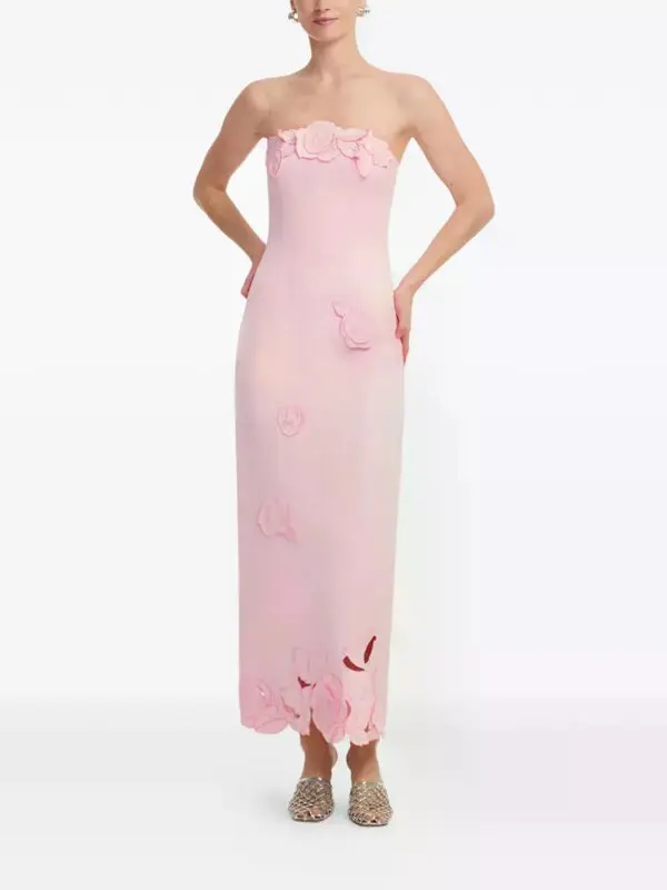 LEO LIN Floral Appliqué Strapless Gown