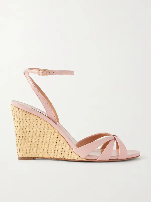 AQUAZZURA Tati 85 Leather And Wicker Wedge Sandals - Pink