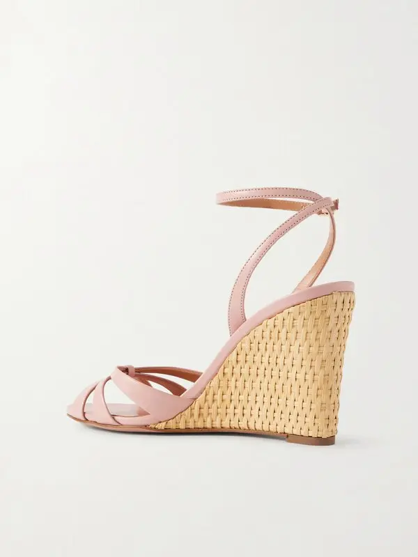 AQUAZZURA Tati 85 Leather And Wicker Wedge Sandals - Pink
