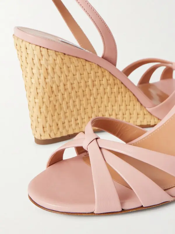 AQUAZZURA Tati 85 Leather And Wicker Wedge Sandals - Pink