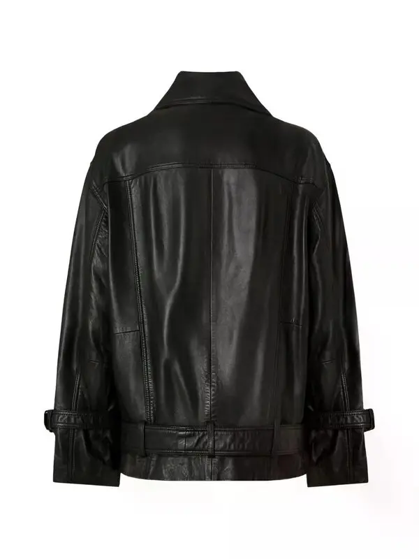 Pinko Belted Leather Jacket With Buckle Detail
