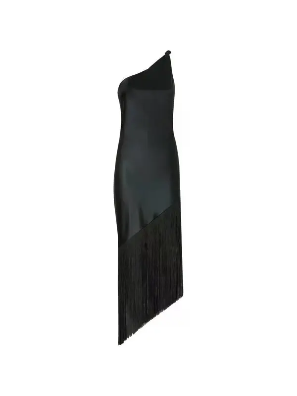 Pinko One-shoulder Midi Dress With Fringe Detail - Black