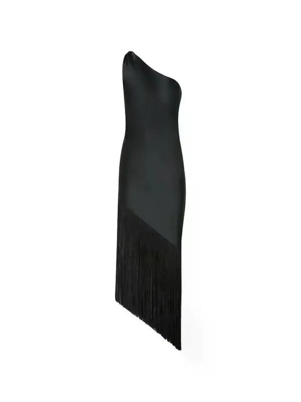 Pinko One-shoulder Midi Dress With Fringe Detail - Black