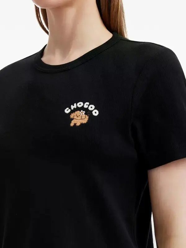 CHOCOOLATE Embroidered Cotton T-shirt - Black