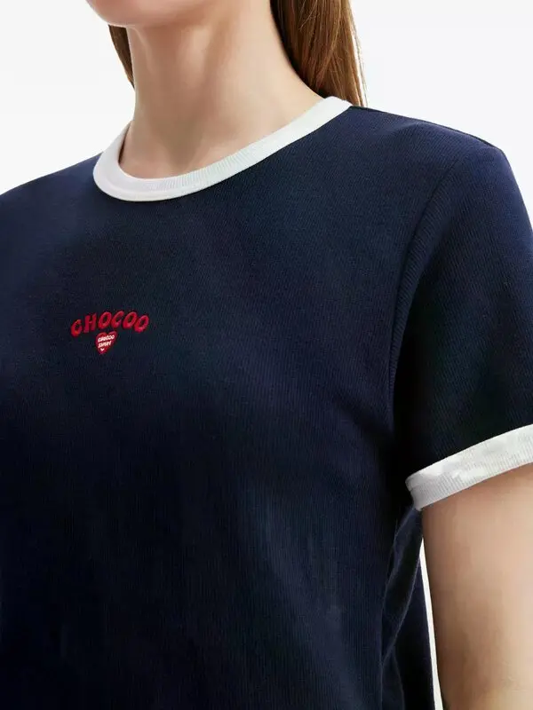 CHOCOOLATE Embroidered Cotton T-shirt - Blue