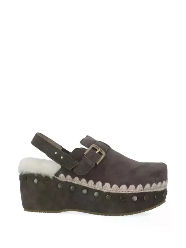 Mou Suede Clogs With Back Strap - Grey