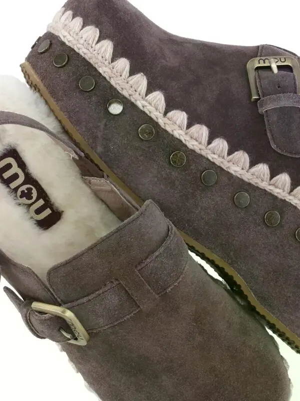 Mou Suede Clogs With Back Strap - Grey