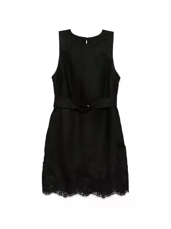 TWINSET Belted Lace Trim Dress - Black