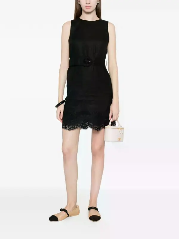 TWINSET Belted Lace Trim Dress - Black