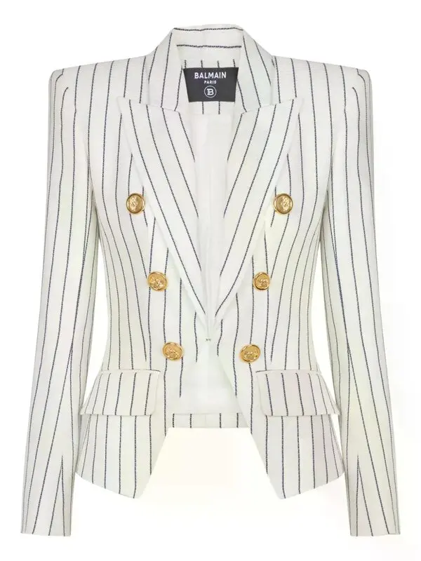 Balmain Double-breasted Striped Blazer - White
