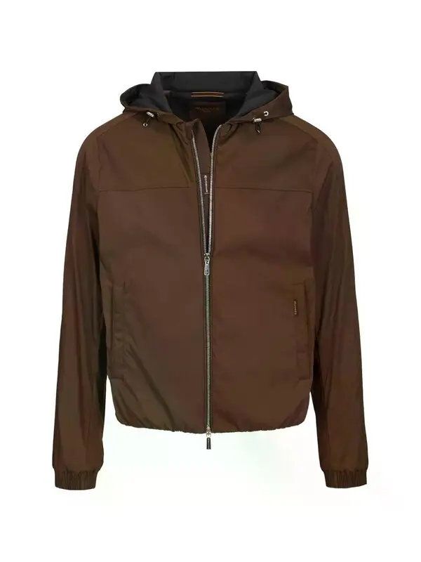 MOORER Hooded Zip-up Jacket - Brown