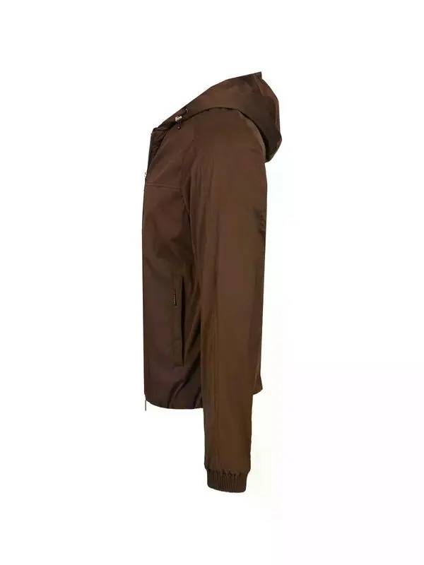 MOORER Hooded Zip-up Jacket - Brown