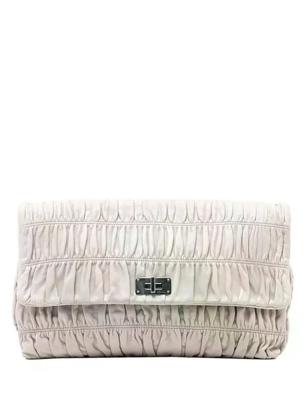 Prada Nappa Gaufre Turn Lock Clutch Bag - Brown