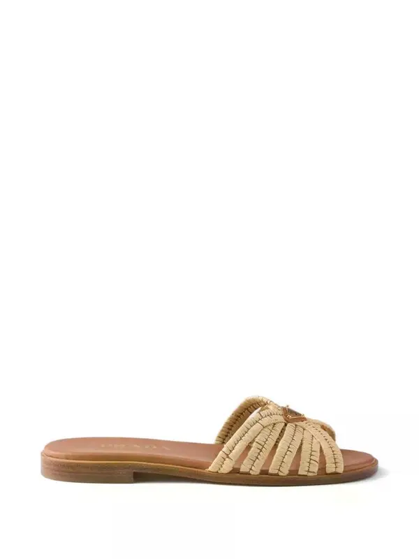Prada Raffia Slide Sandals - Neutrals