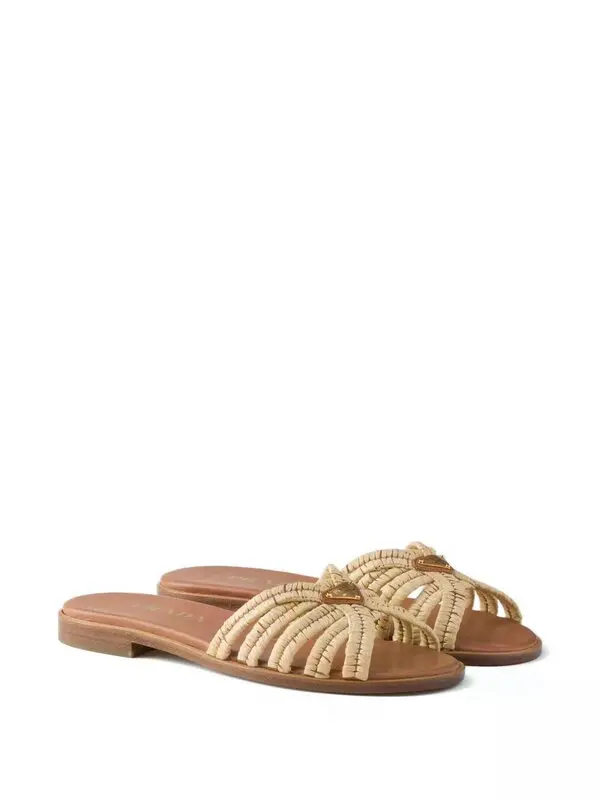 Prada Raffia Slide Sandals - Neutrals