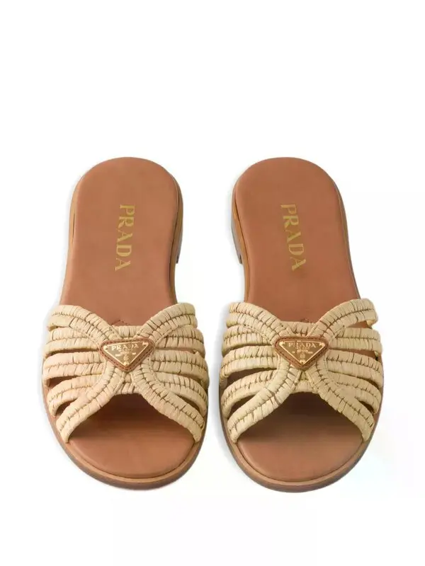 Prada Raffia Slide Sandals - Neutrals