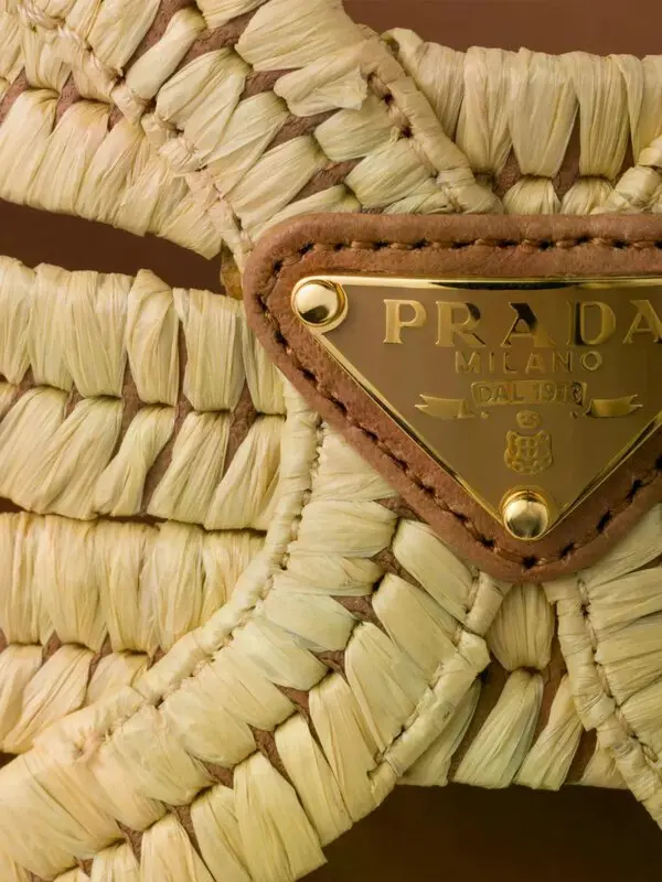 Prada Raffia Slide Sandals - Neutrals