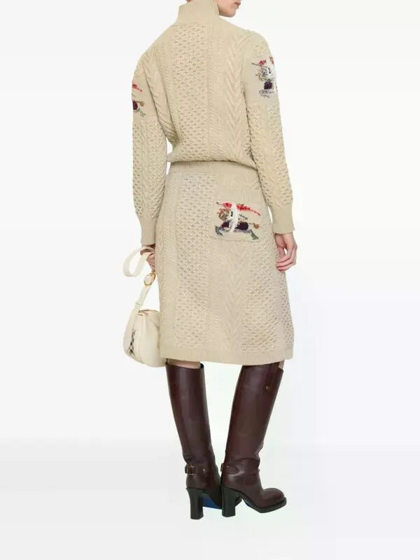 Burberry Aran Knit Equestrian Knight A-line Midi Skirt