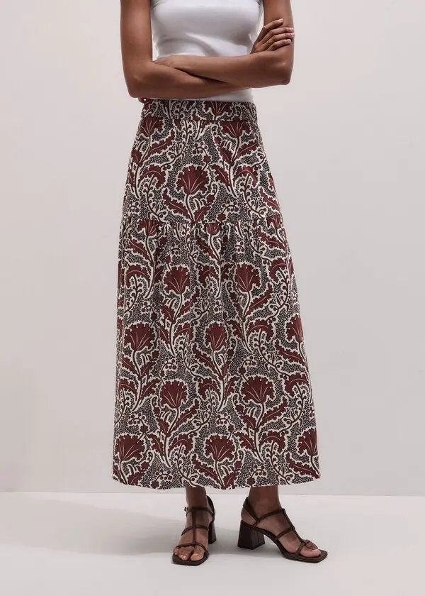 ME+EM Rising Wildflowers Print Tiered Maxi Skirt Cinnamon Brown Multi - Cinnamon Multi