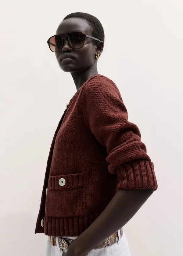 ME+EM Straight Crop Cardigan - Cinnamon Brown