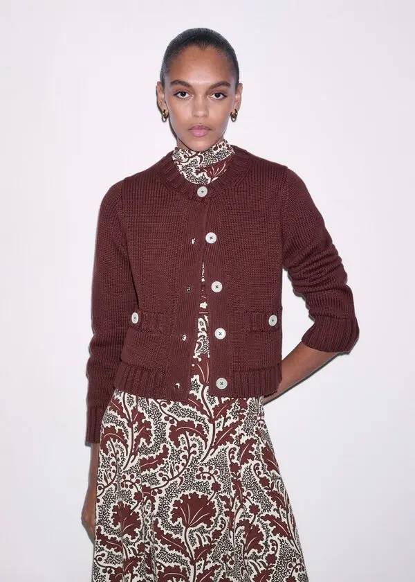 ME+EM Straight Crop Cardigan Brown - Cinnamon