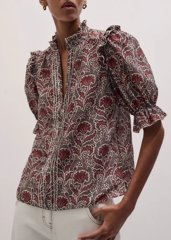 ME+EM Silk Cotton Wildflower Print Blouse