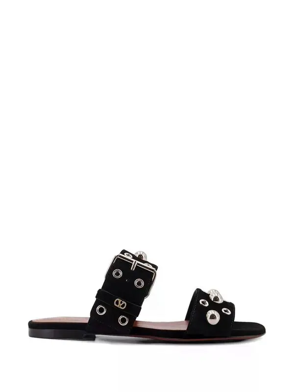 Valentino Garavani Leather Slide Sandals With Stud Embellishments - Black