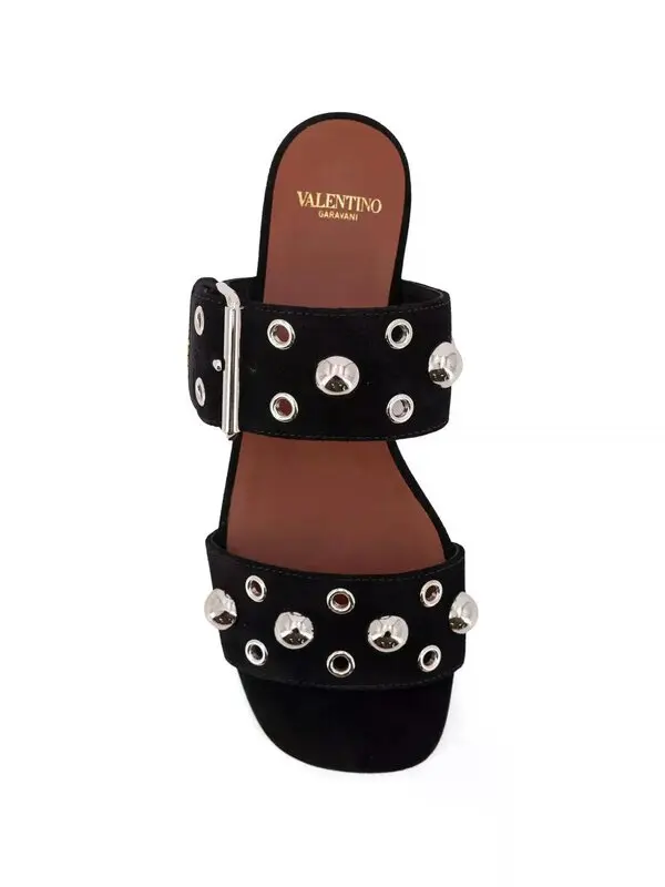 Valentino Garavani Leather Slide Sandals With Stud Embellishments - Black