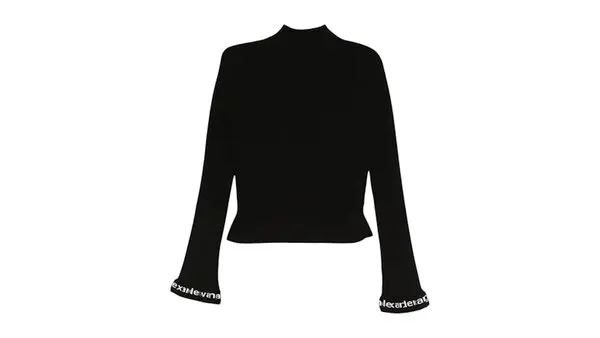 Alexander Wang Logo Ribbed Long Sleeve Zip Turtleneck Pullover - Black