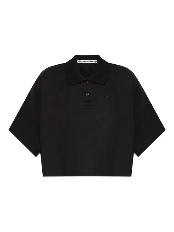 Alexander Wang Short Sleeve Cropped Polo T-shirt - Black