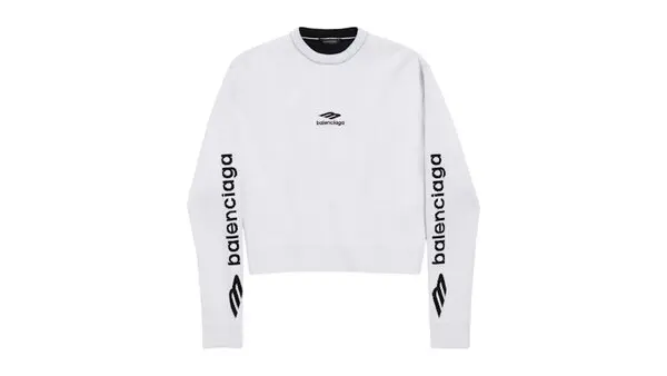 Balenciaga 3b Sports Icon Cropped Crewneck Sweatshirt - White/black