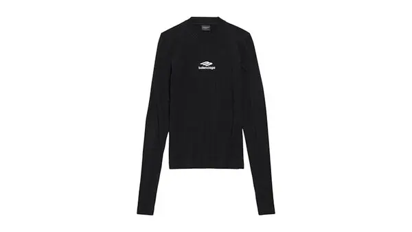 Balenciaga 3b Sports Icon Long Sleeve Fitted Crewneck Sweatshirt Top - Black/white