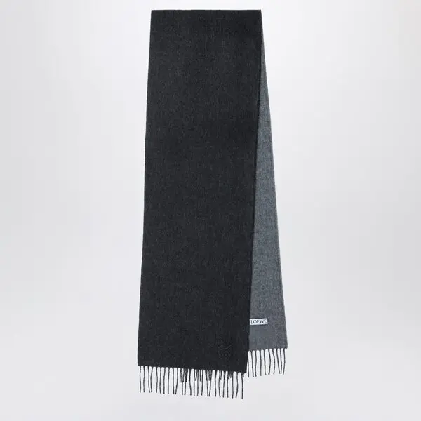 Loewe Scarf In /grey Wool And Cashmere - Black