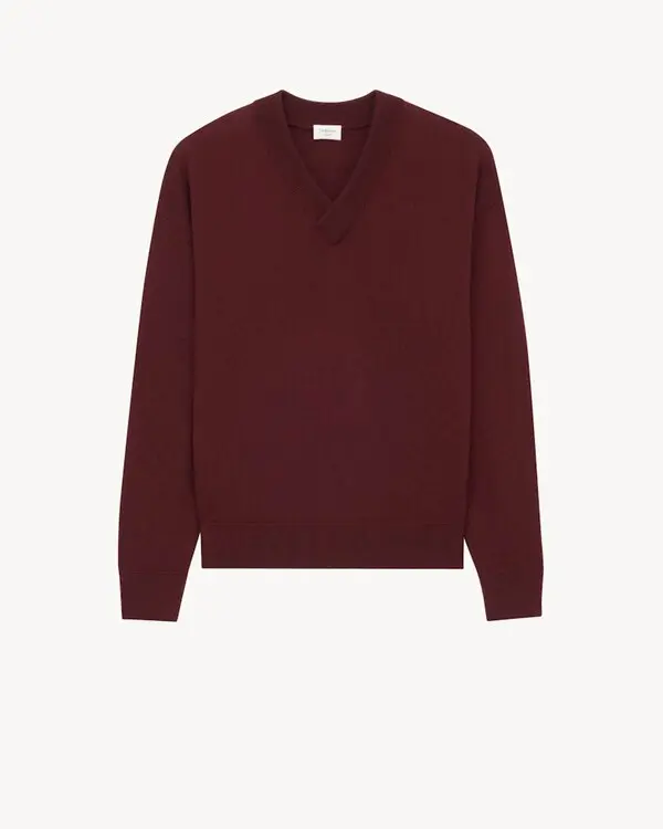 Saint Laurent V Neck Pullover Sweater - Bordeaux