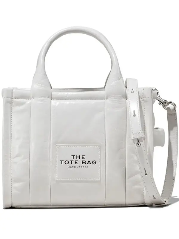 Marc Jacobs Shiny Crinkle Leather Small Tote Bag - White