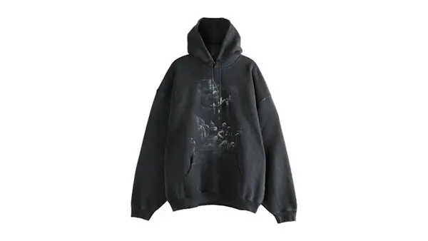 Vetements Jesus On A Cross Distressed Hoodie - Washed Out Black