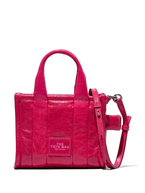 Marc Jacobs Shiny Crinkle Leather Crossbody Tote Bag - Magenta