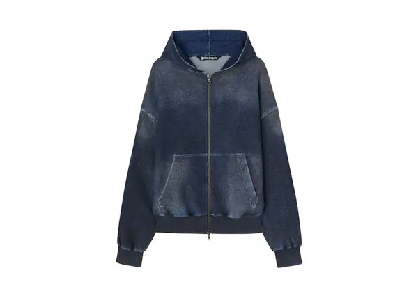 Palm Angels Series Washed Zip Hoodie - Blue/black