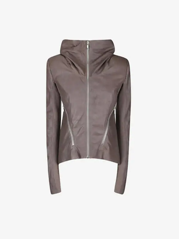 Rick Owens Giacca In Pelle Zipped Naska Biker Jacket - Dark Dust