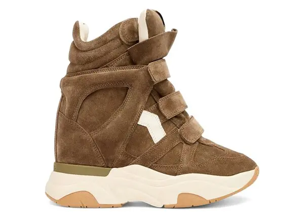 Isabel Marant Balskee Hightop Wedge Sneakers Suede Calfskin Leather - Khaki/ecru