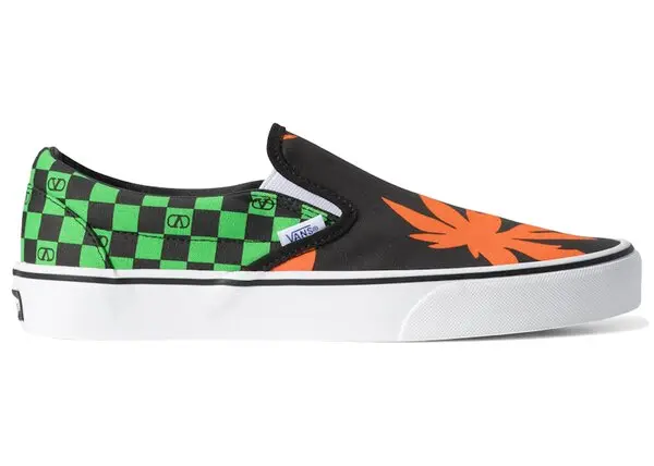 VANS Classic Slipon Valentino Garavani Tropical Leaves - Checkerboard/green/orange