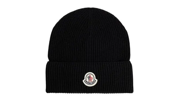 Moncler Iconic Circular Logo Ribbed Hat - Black