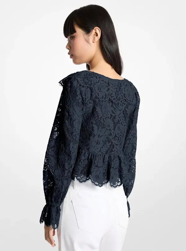 Michael Kors Corded Floral Lace Blouse - Blue