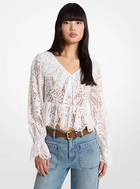 Michael Kors Corded Floral Lace Blouse - White