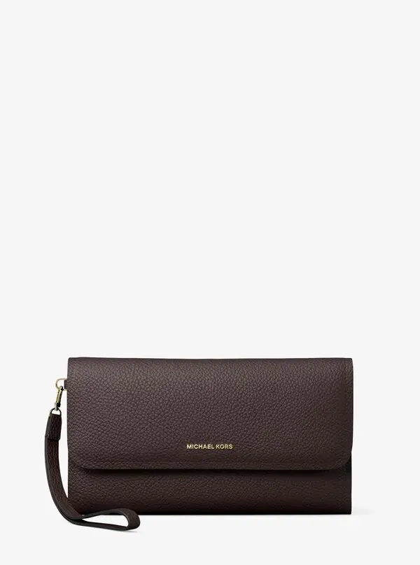 Michael Kors Jet Set Medium Pebbled Leather Smartphone Wristlet In By - Brown